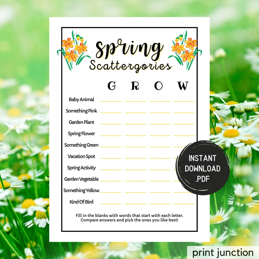 Spring Scattergories, Spring Games, Printable Springtime Games, Party ...