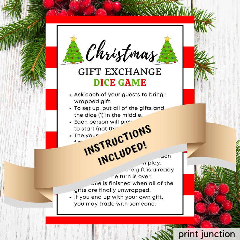 Christmas Gift Exchange Dice Game, Printable Holiday Activity ...