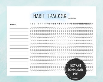 Monthly Habit Tracker Printable Landscape, Habit Tracker Template ...
