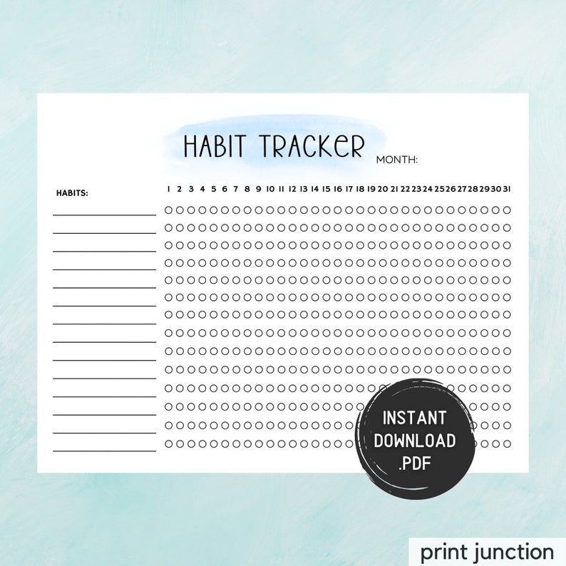 Monthly Habit Tracker Printable Landscape, Habit Tracker Template ...