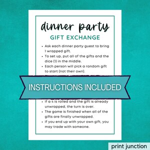Dinner Party Game, Printable Dinner Party Games, Gift Exchange Dice ...