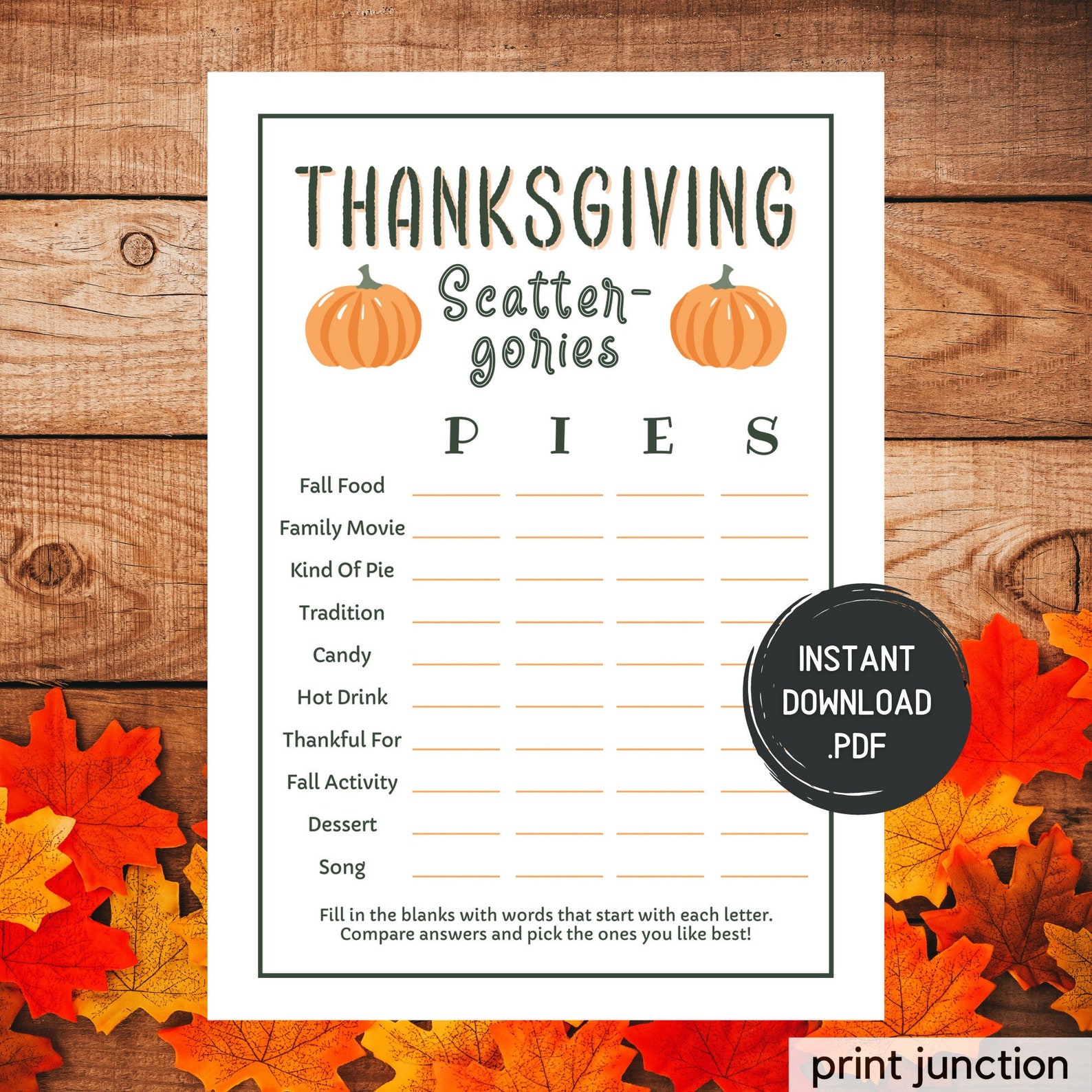 Thanksgiving Scattergories Game, Thanksgiving Printable Games, Fun ...