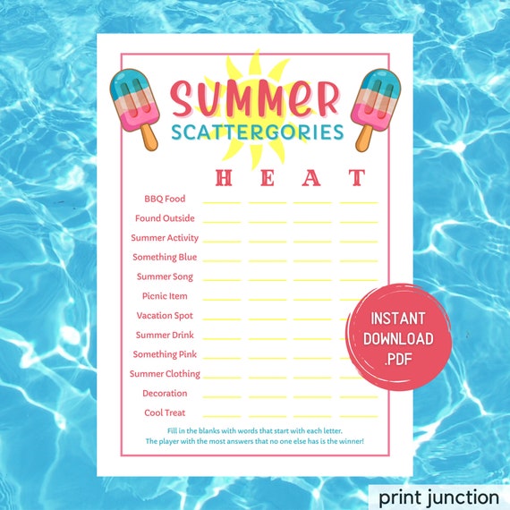 Summer Scattergories Summer Games Summer Fun Games Summer - Etsy Canada