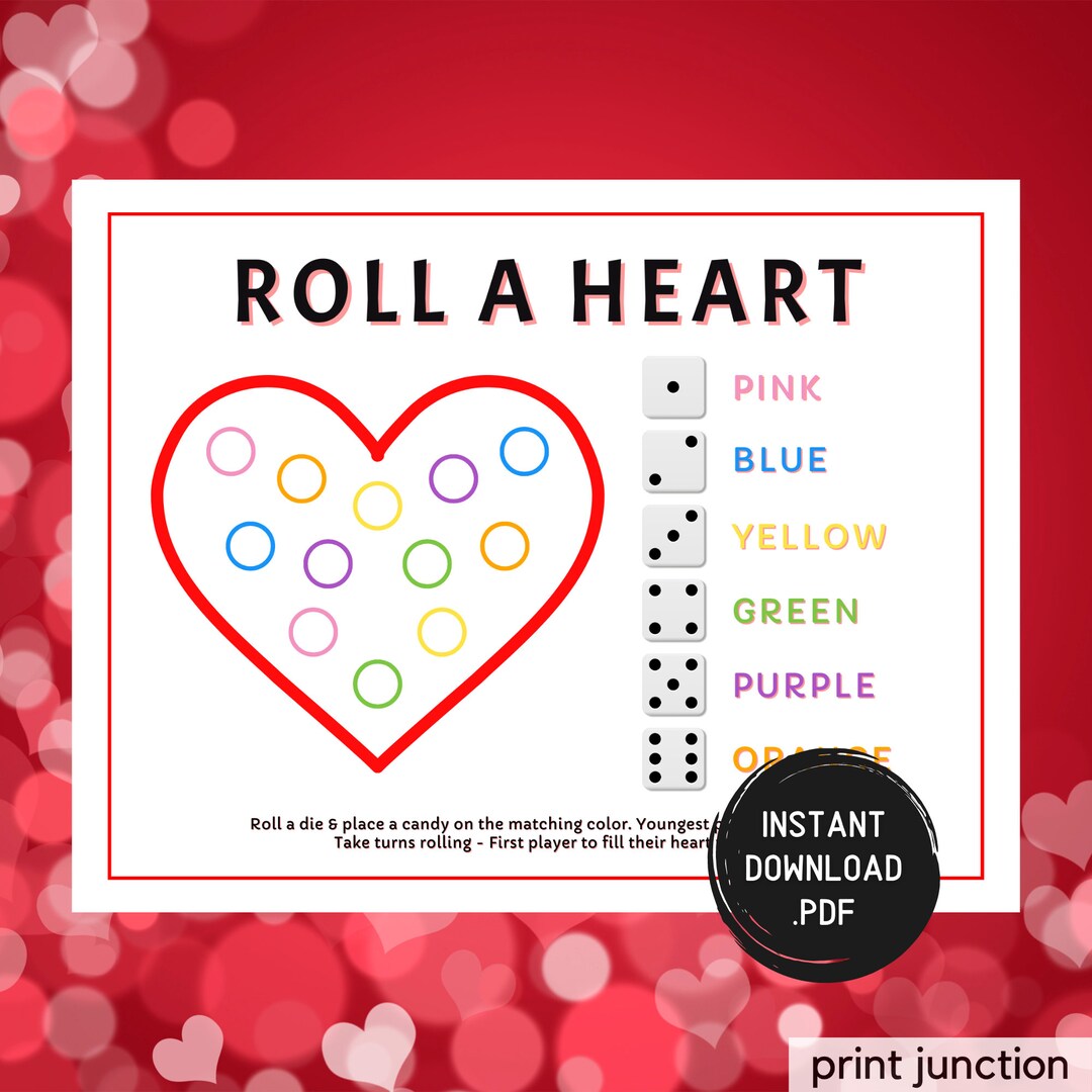 Valentine's Day Game, Roll A Heart Candy Dice Game, Valentine's Party ...
