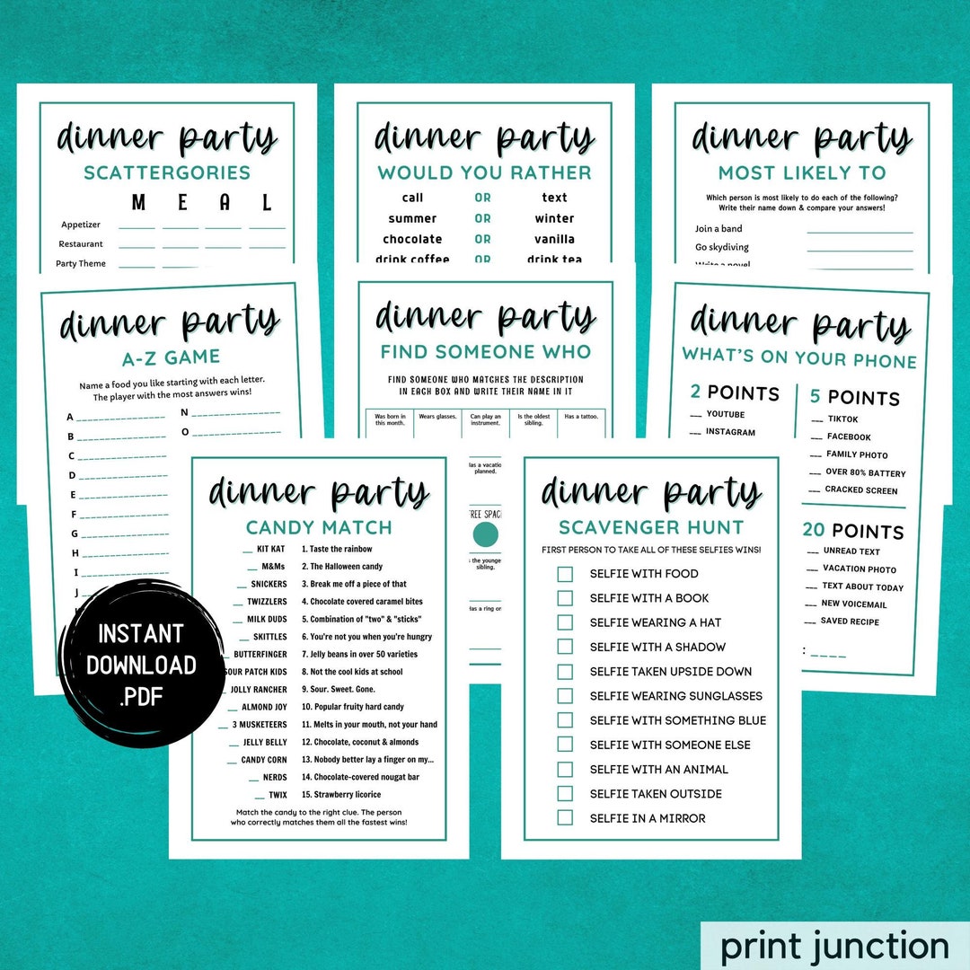 Dinner Party Game Bundle, Printable Dinner Party Games, Dinner Games ...