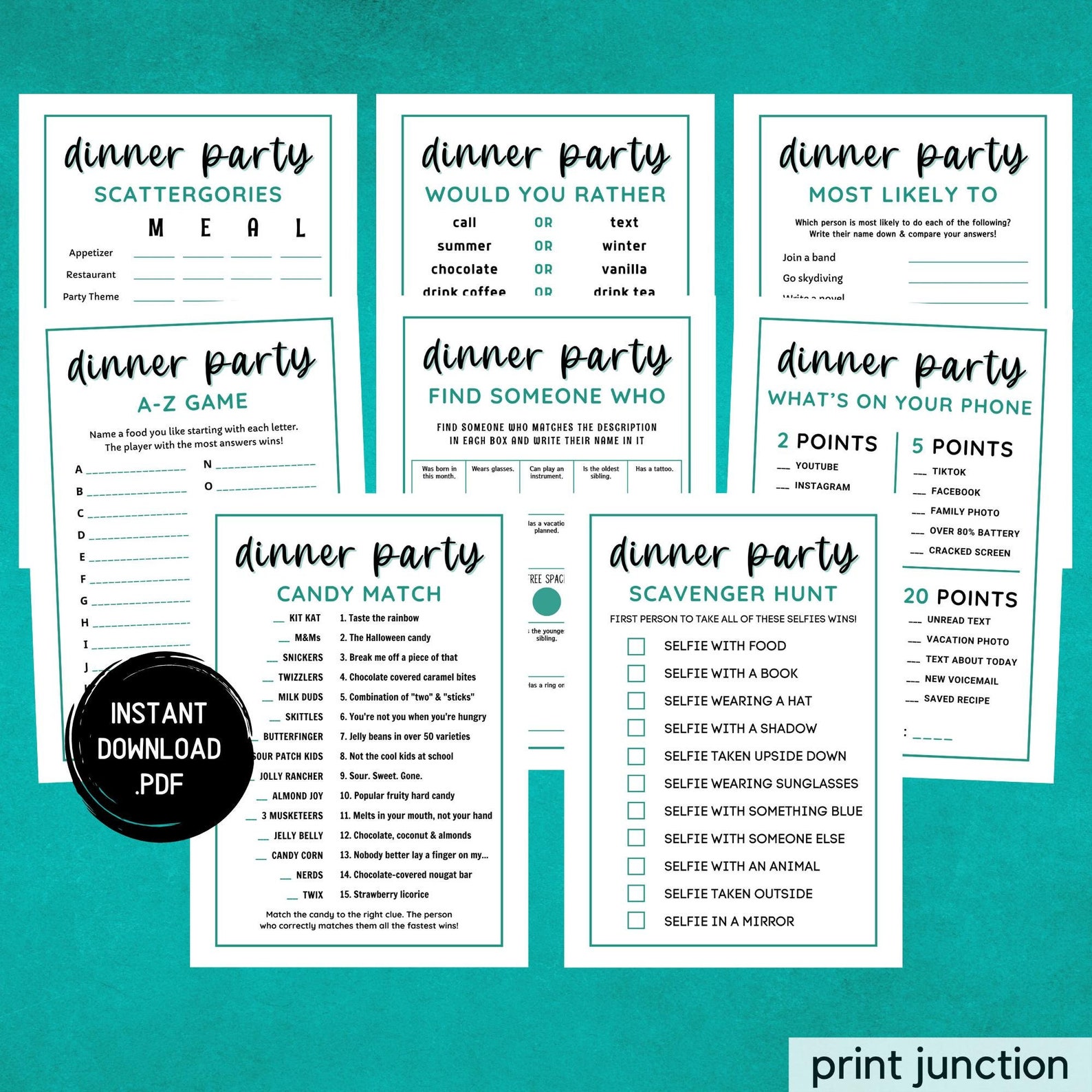 Dinner Party Game Bundle, Printable Dinner Party Games, Dinner Games ...