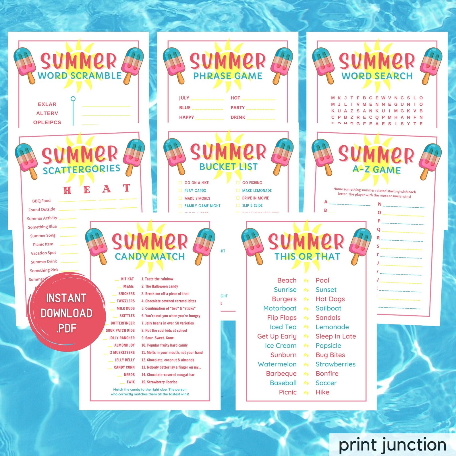 Summer Party Games, Printable Summer Games, Summer Fun Games, Pool ...