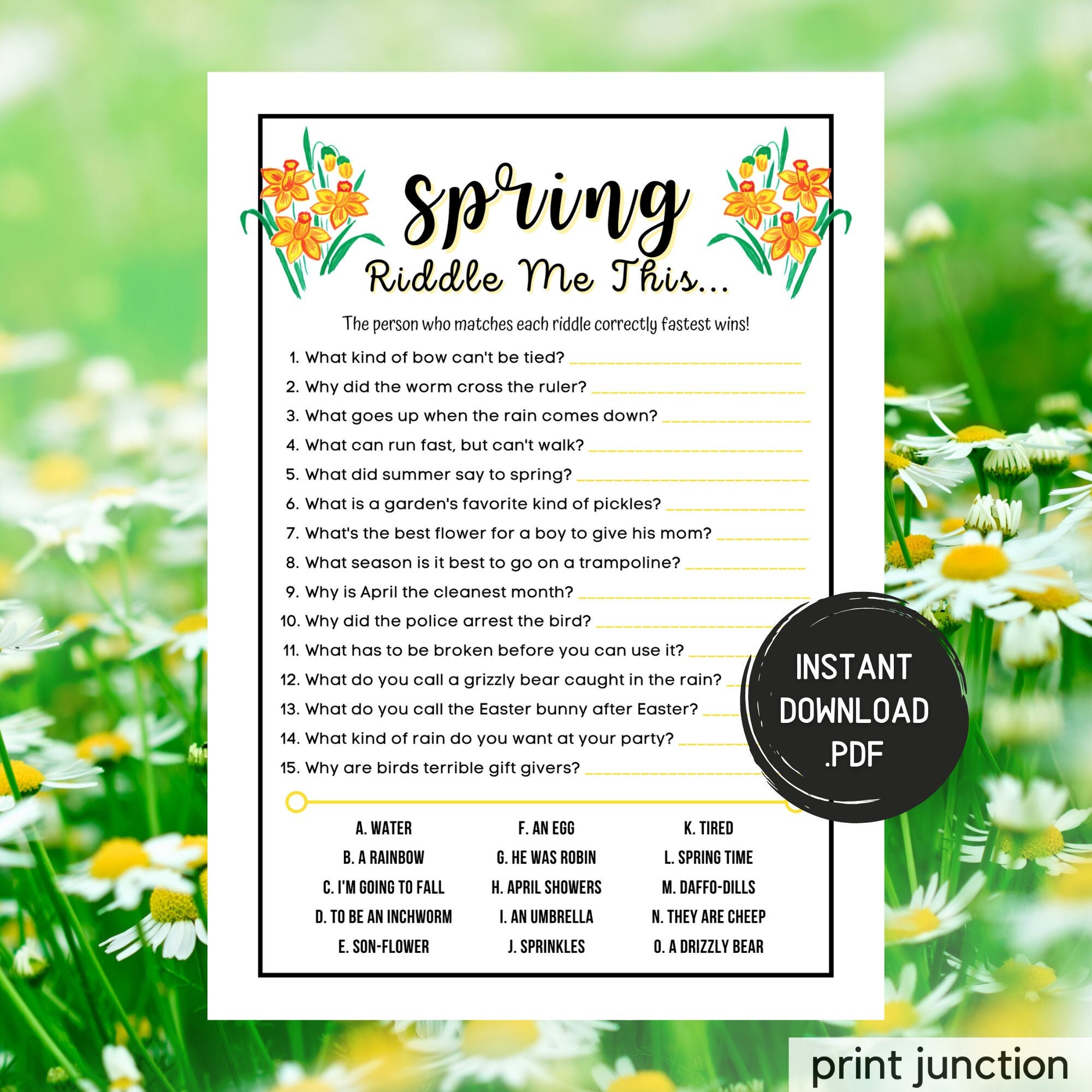Spring Riddle Me This Trivia Game, Spring Trivia Game, Spring Printable ...