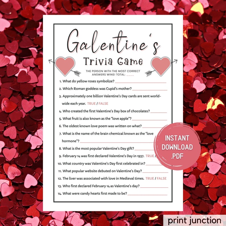 Galentines Day Trivia Game, Printable Trivia, Girls Night, Galentines ...