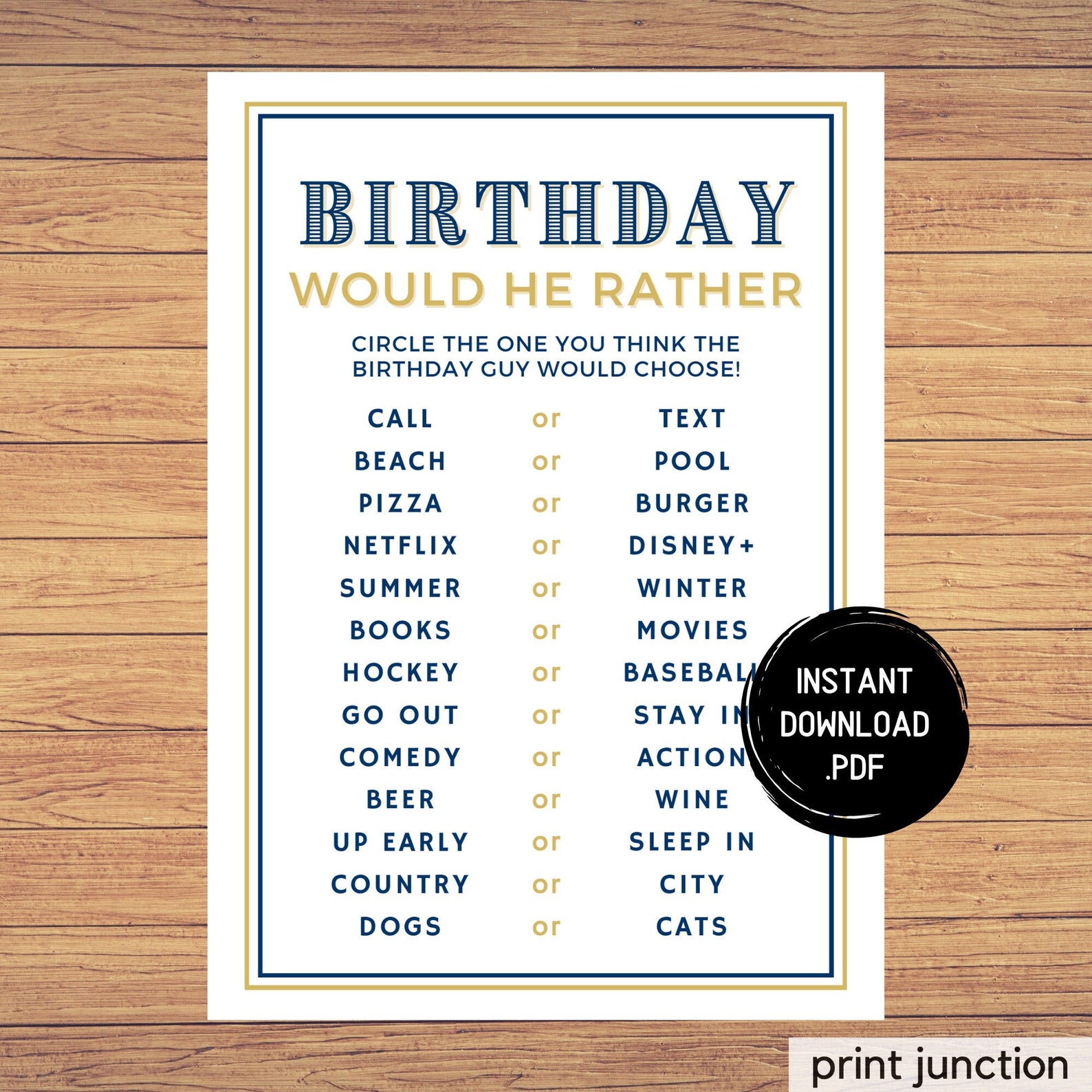 Birthday Games for Him, Would He Rather, Adult Men Birthday Party Games ...