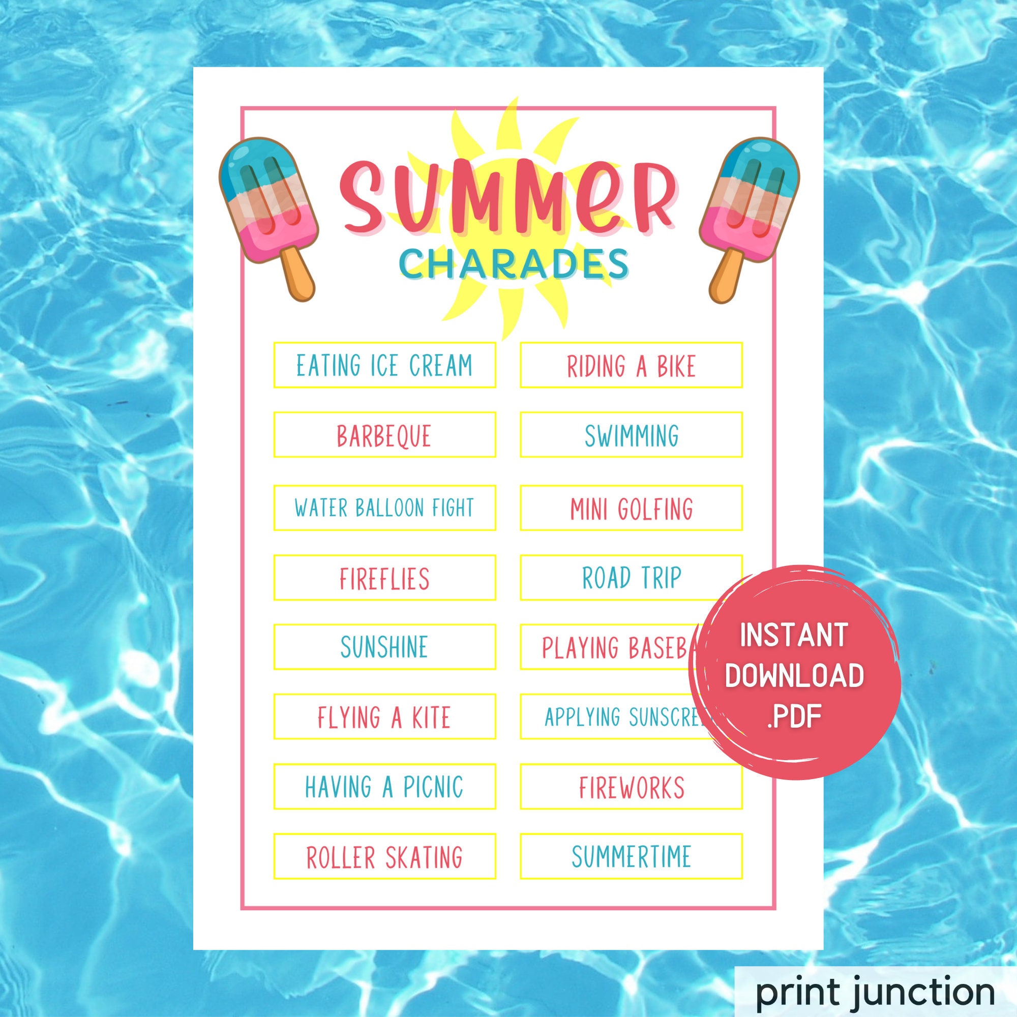 Summer Party Games Charades Game Summer Games Summer Fun - Etsy