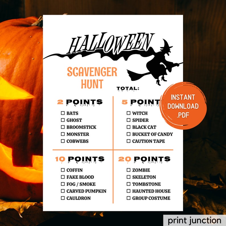 Halloween Scavenger Hunt Printable Game Halloween Activities Outdoor ...
