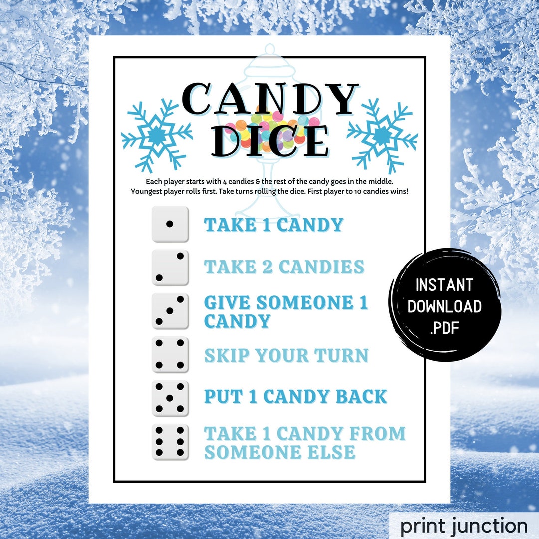 Winter Candy Dice Game, Fun Party Printable, Winter Games, Winter Party ...