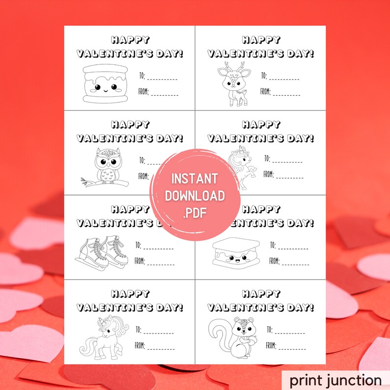 Valentines Coloring Cards, Printable Valentine's Day Cards, Kids ...