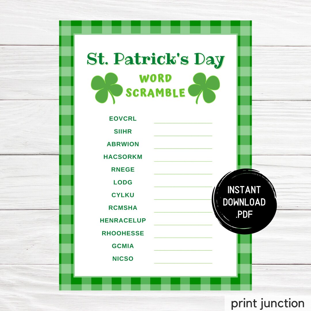 St Patrick's Day Word Scramble, St Pattys Day Games, Word Puzzle, Irish ...