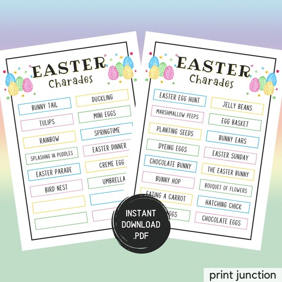 Easter Charades Game Printable Easter Games Easter Party | Etsy