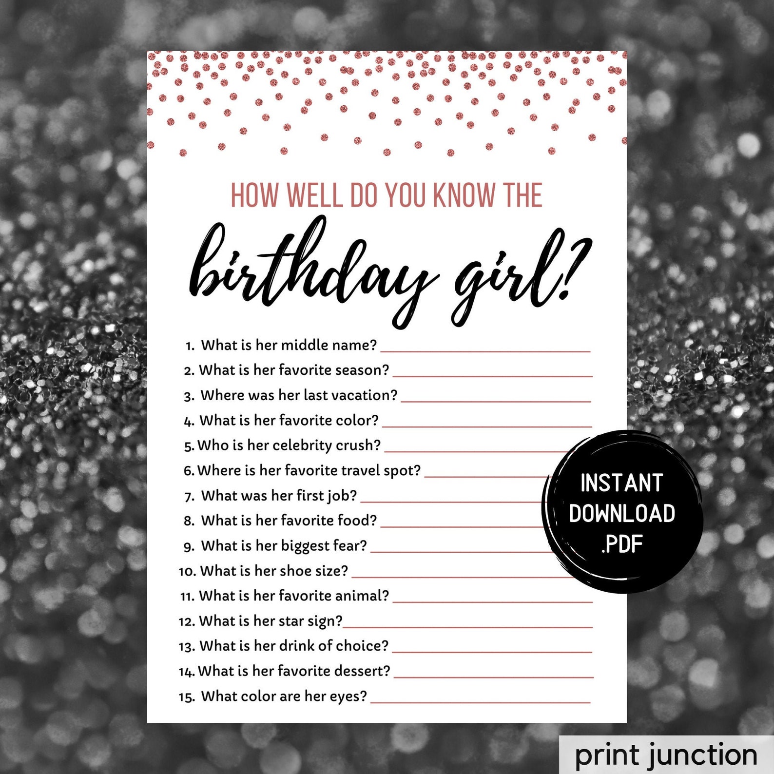 Birthday Girl Quiz: Rose Gold Party Game (digital Download) - Etsy