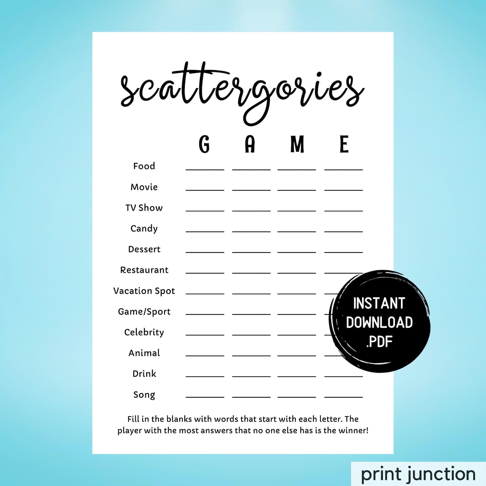 Scattergories Game: Printable Word Game for Adults (PDF) - Etsy