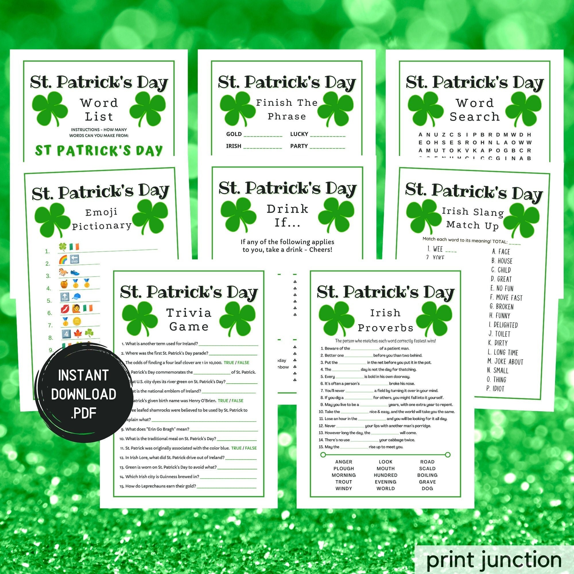 St Patricks Party Games FOR ADULTS, St Patrick's Day Games, Printable ...