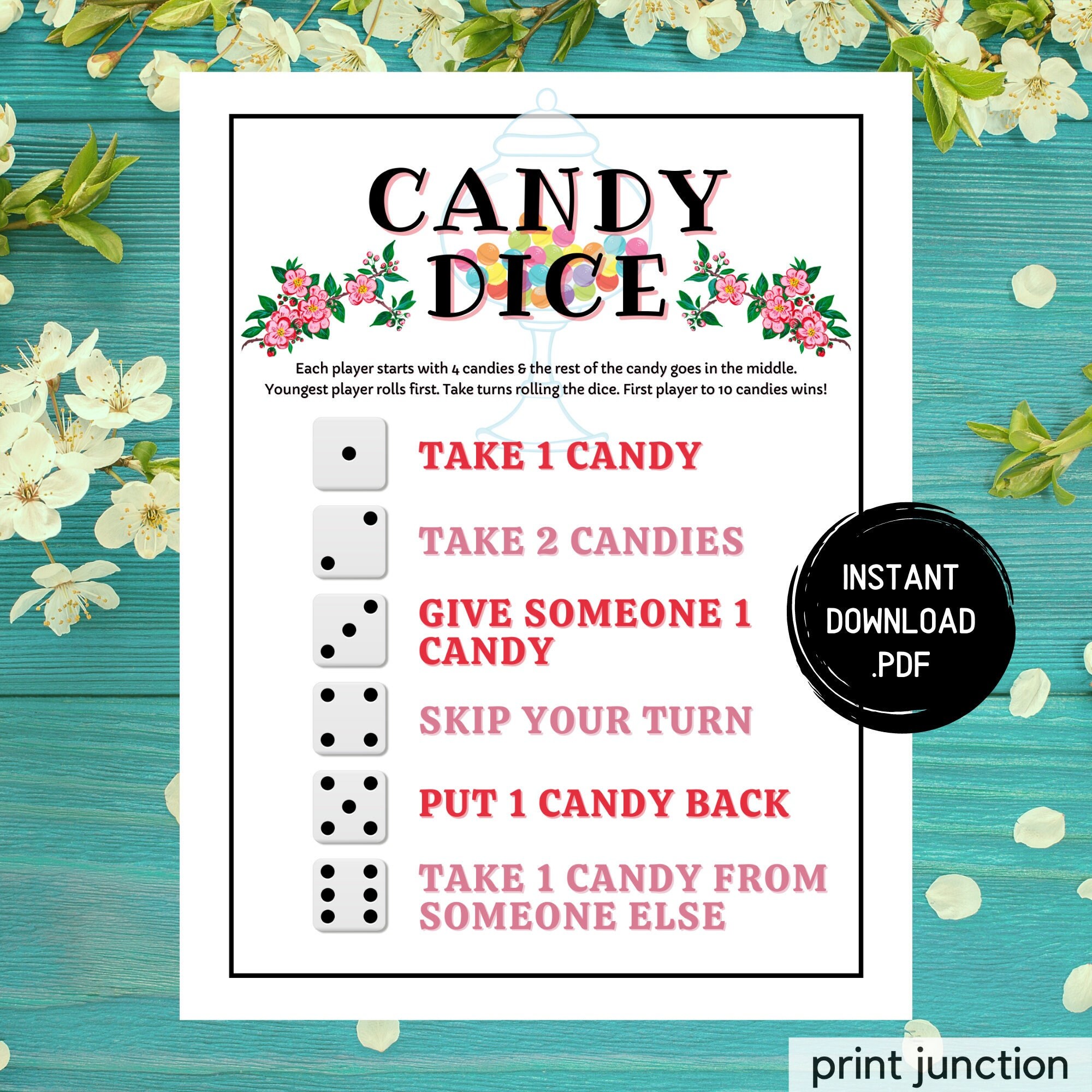 Candy Dice Game Spring Game Printable Spring Family Game - Etsy