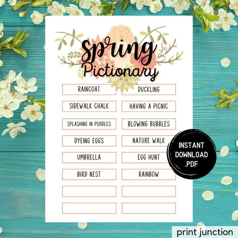 Spring Pictionary Game: Printable Party Activity (instant Download) - Etsy