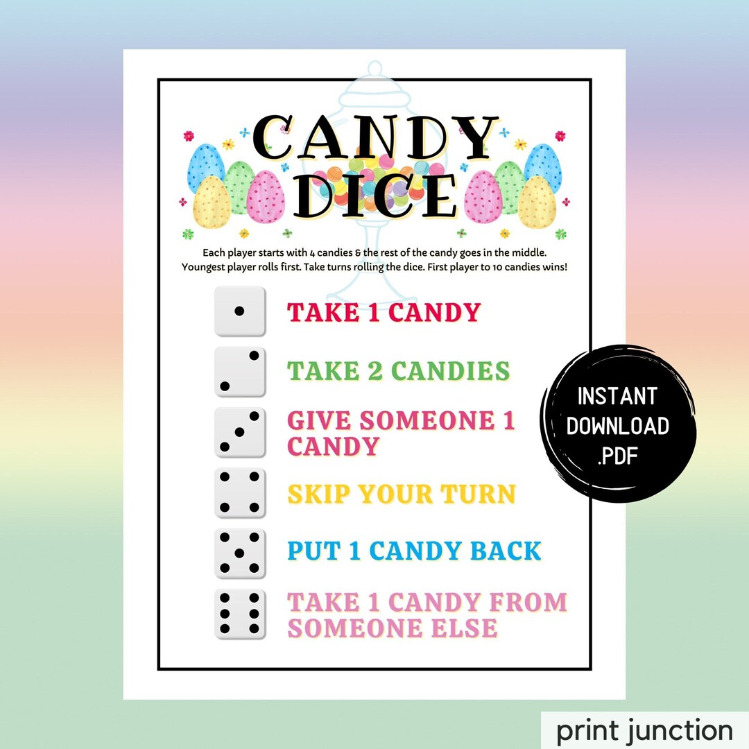 Candy Dice Game, Easter Game, Printable Easter Family Game, Easter Kids ...