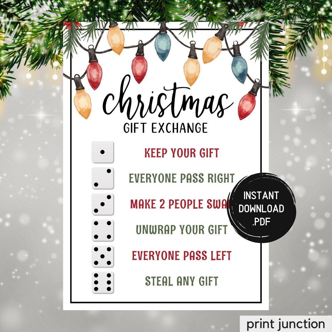 Christmas Gift Exchange Dice Game, Printable Holiday Activity ...