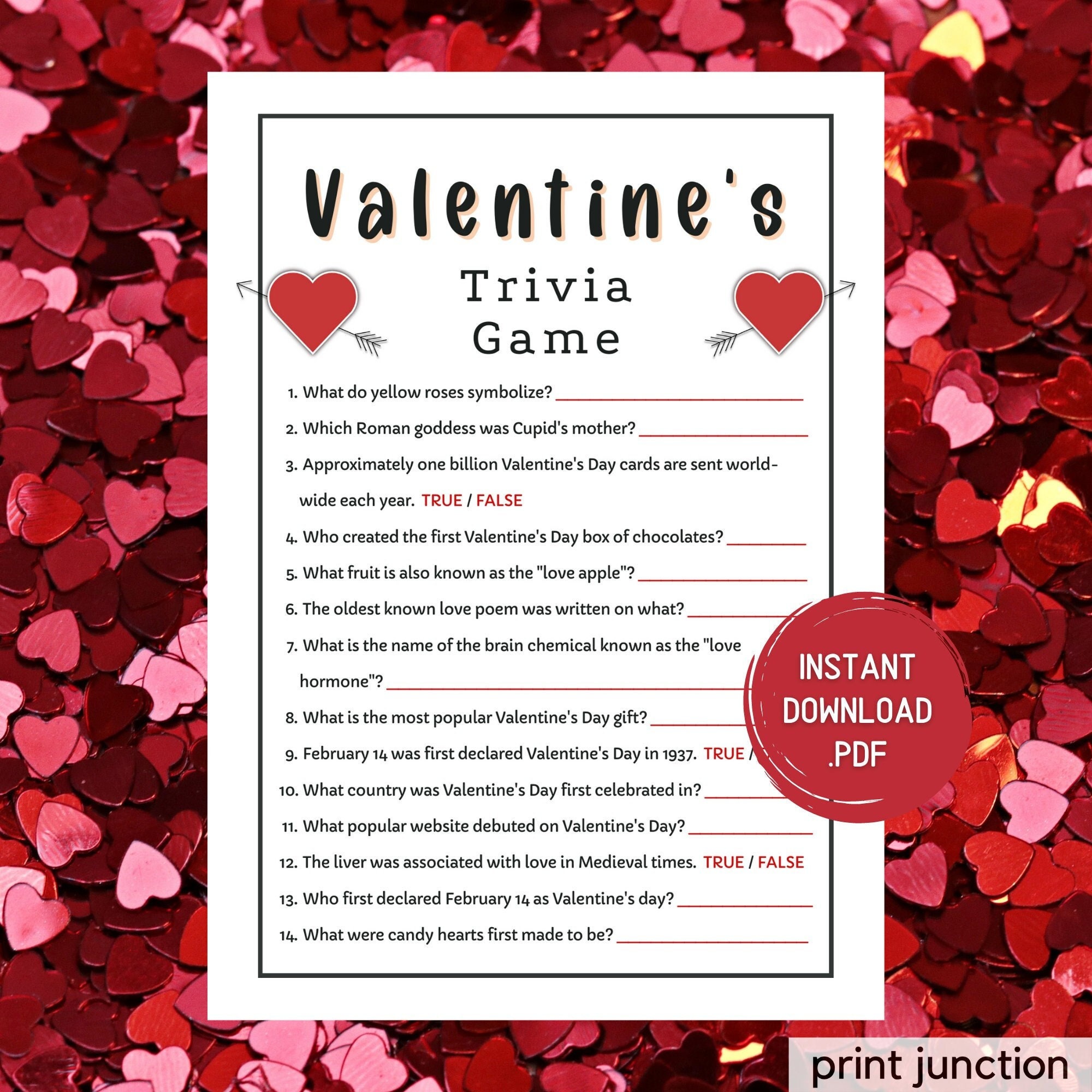 Valentines Day Trivia Game Printable Valentines Day Game Galentines
