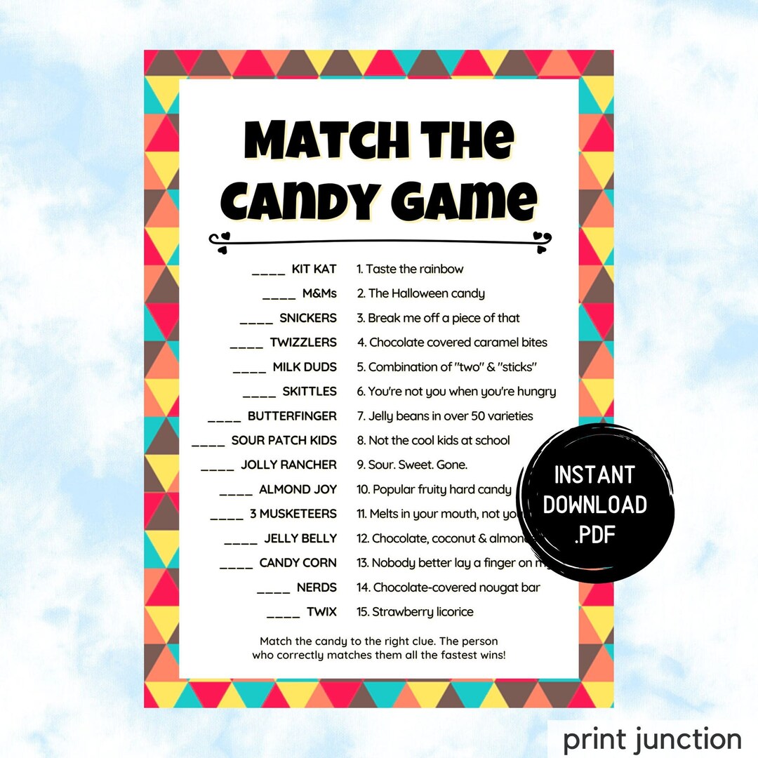 Match the Candy Game, Birthday Party Game, Slumber Party Game ...
