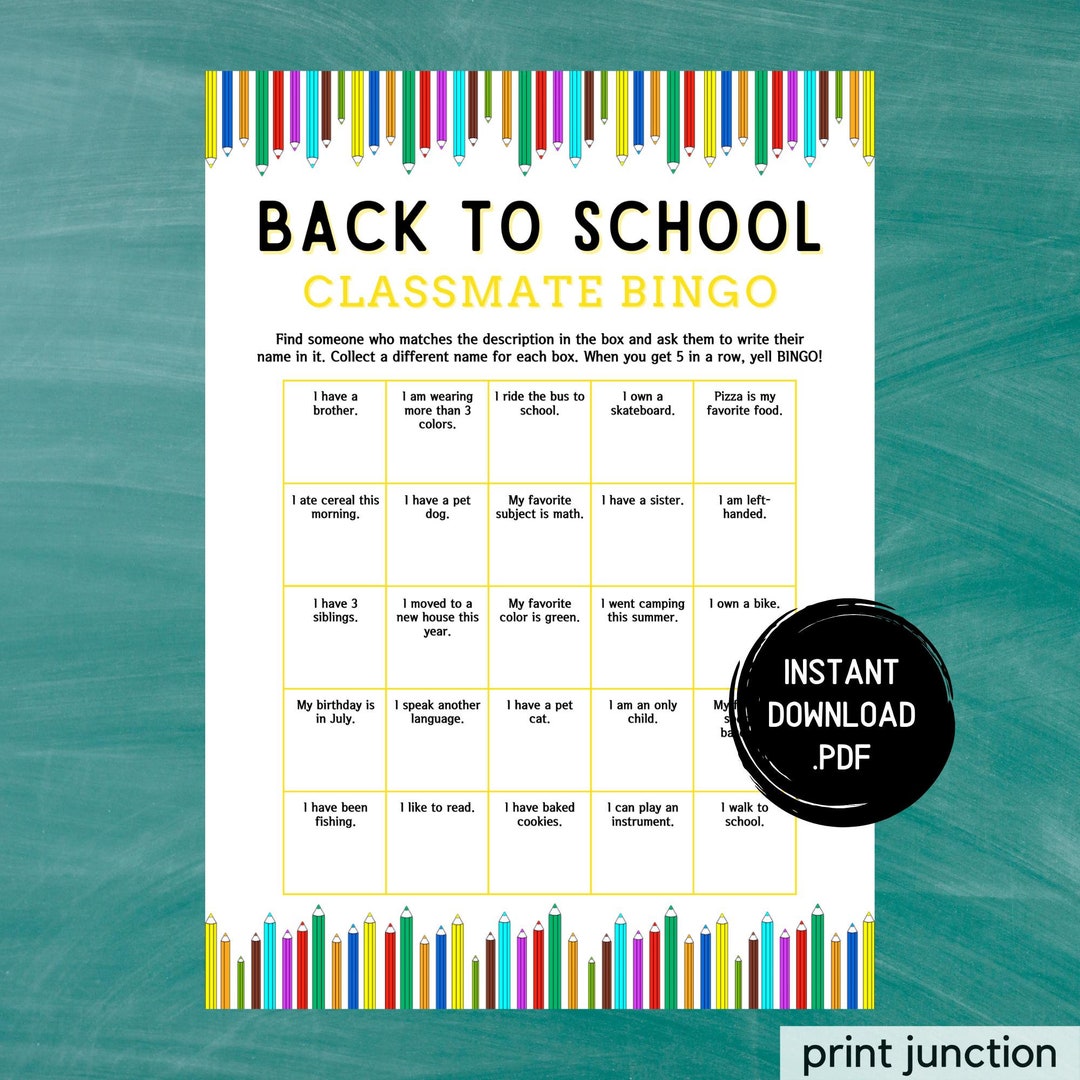 Back to School Game, Classmate Bingo, Find Someone Who, First Day of ...