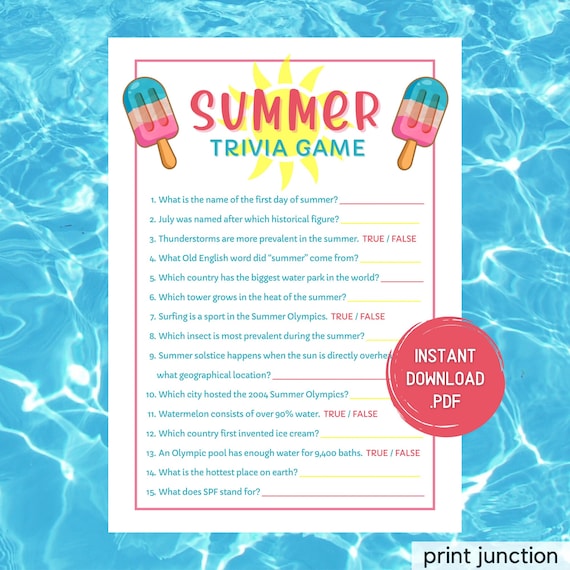 Summer Trivia Game Printable Summer Games Summertime - Etsy