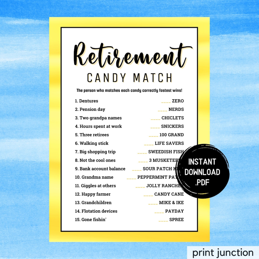 Retirement Candy Match Game: Fun Party Activity (digital Download) - Etsy