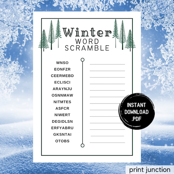 Winter Word Scramble Printable Winter Games Wintertime | Etsy