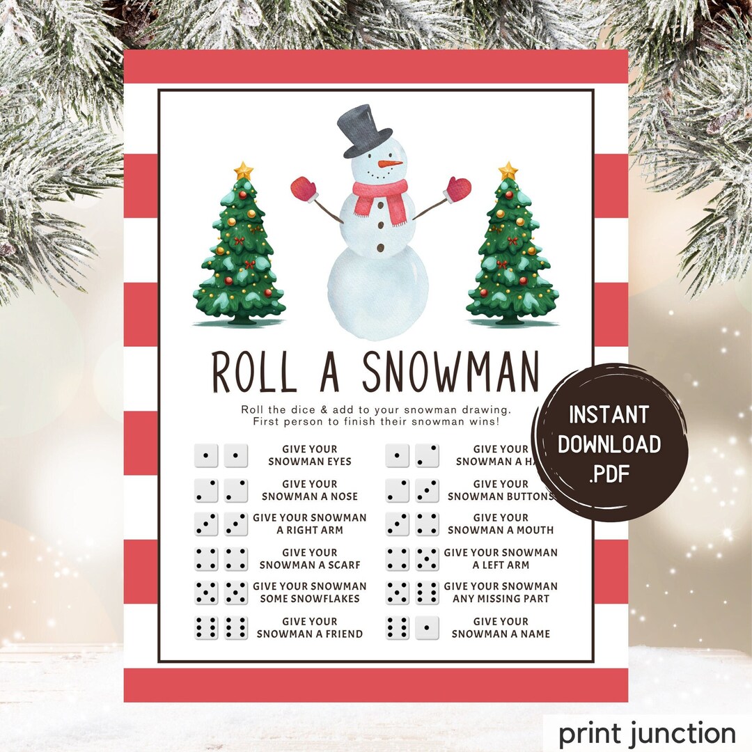 Roll A Snowman Game, Printable Christmas Dice Game, Christmas Party ...