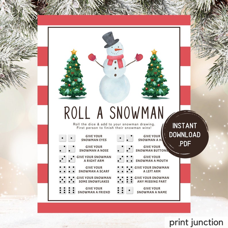 Roll A Snowman Game, Printable Christmas Game, Winter Activity for Kids ...