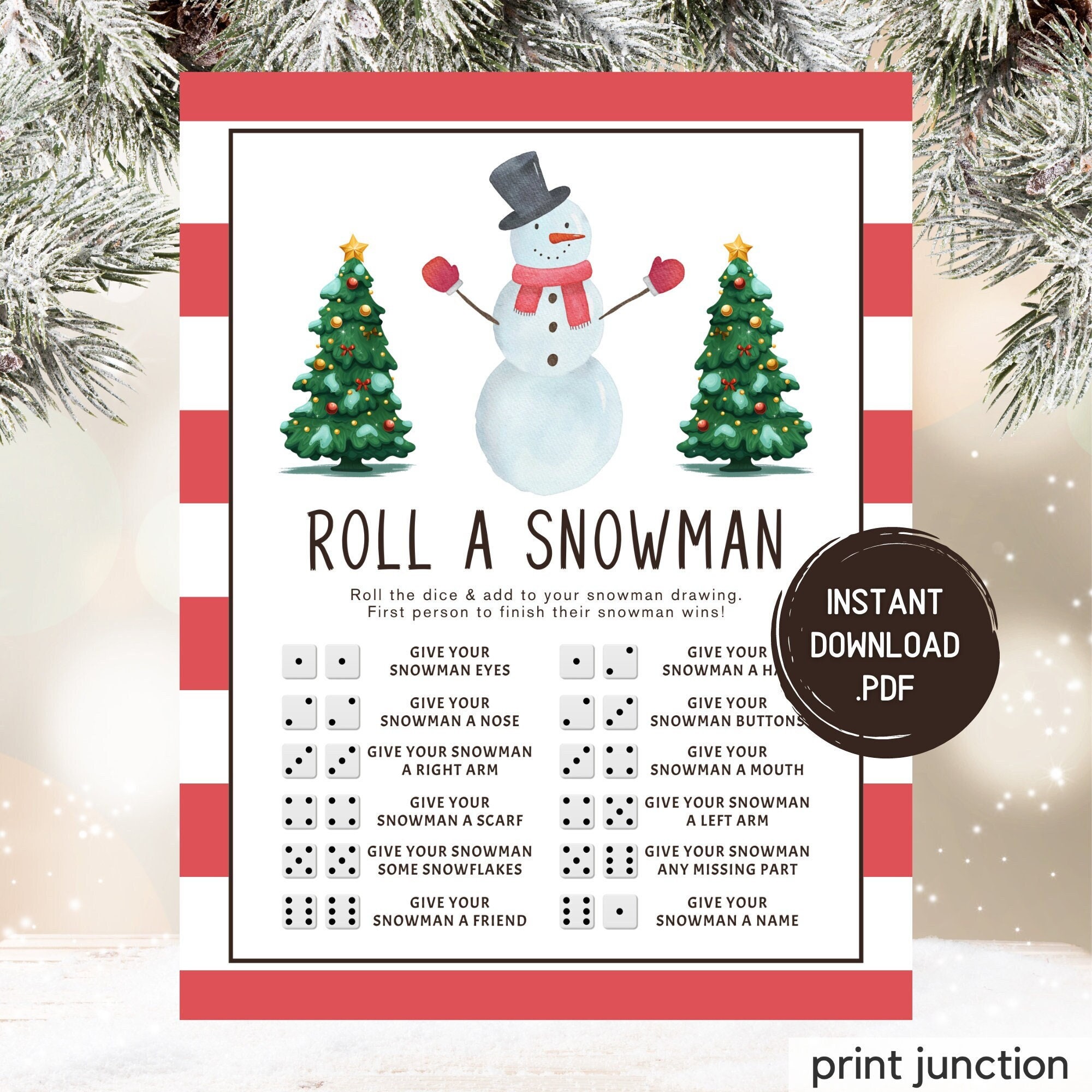 Roll A Snowman Game, Printable Christmas Game, Winter Activity for Kids ...