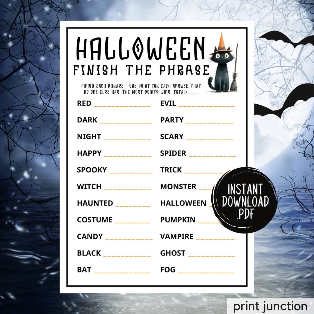 Halloween Finish the Phrase Game, Printable Halloween Party Games, Fun ...