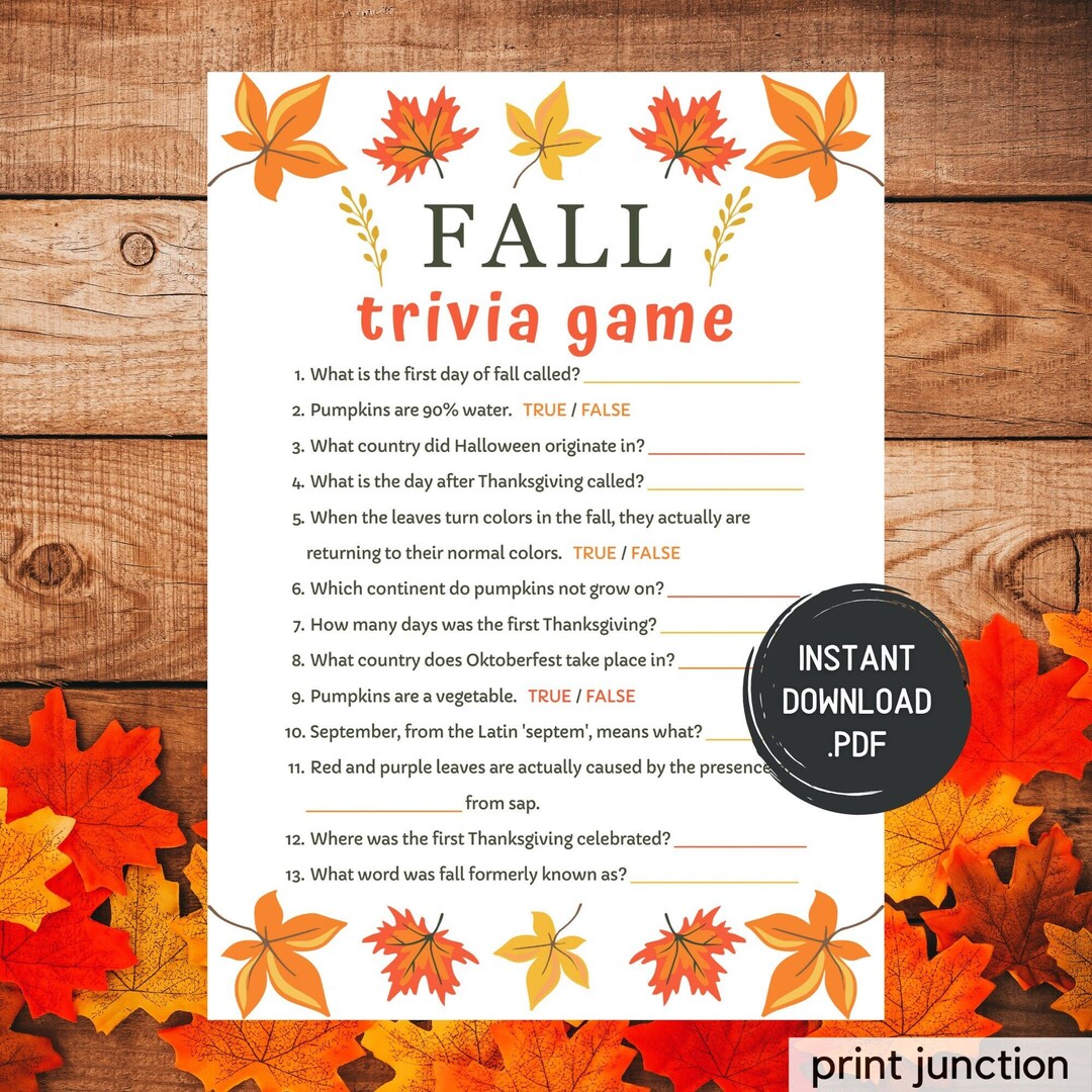 Fall Trivia Game, Thanksgiving Trivia Game, Fall Printable Games, Fun ...