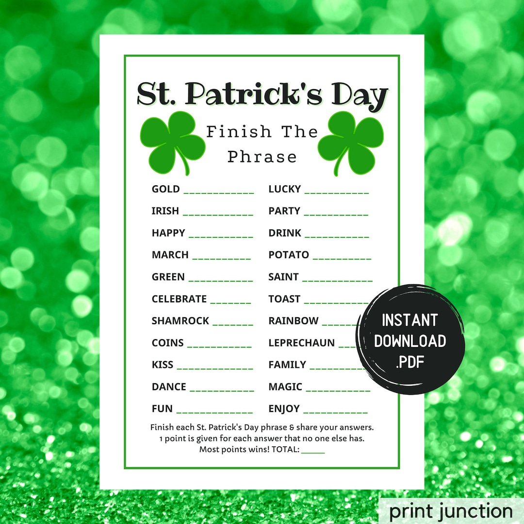 St. Patrick's Day Finish the Phrase Game: Fun Party Activity (instant ...