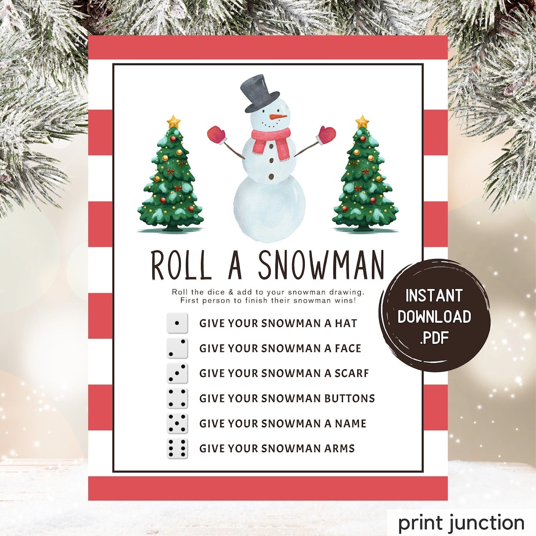 Roll A Snowman Game, Printable Christmas Game, Winter Activity for Kids ...