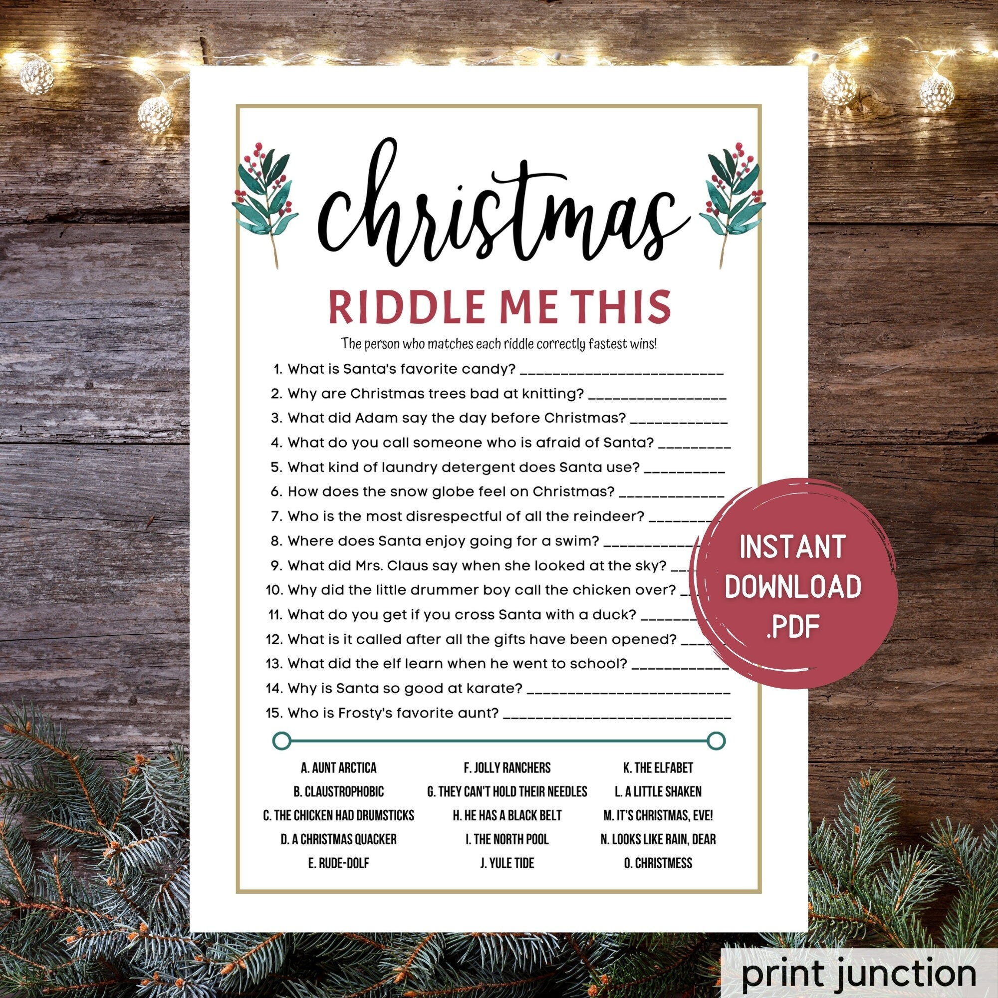 Christmas Riddles Game, Christmas Trivia Game, Christmas Games ...