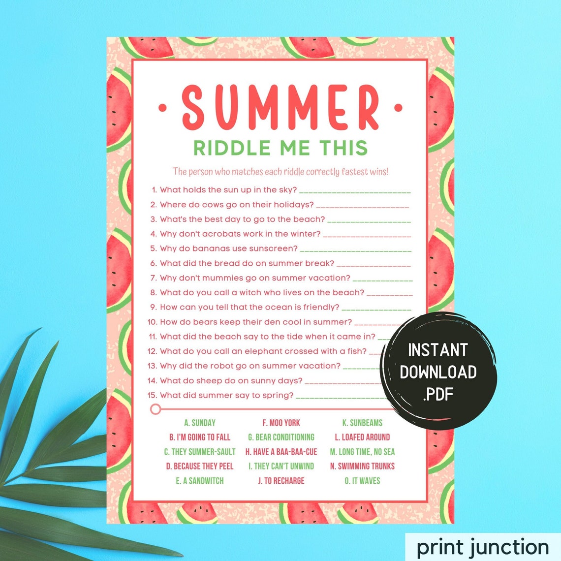 Summer Riddle Trivia Game: Printable Family Fun (PDF Download) - Etsy