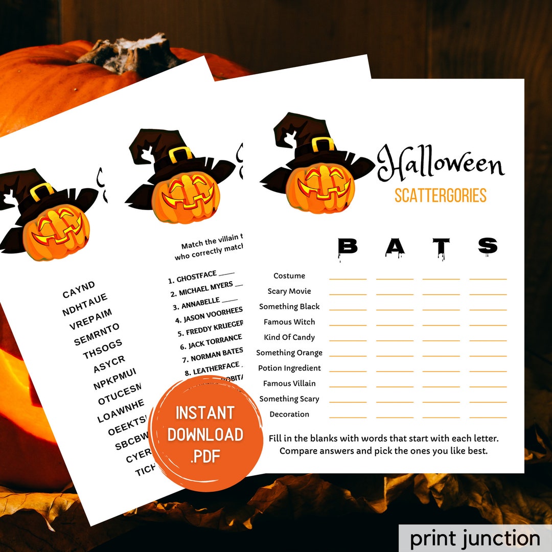 Halloween Party Games Bundle: Villain Match, Scattergories, Word ...