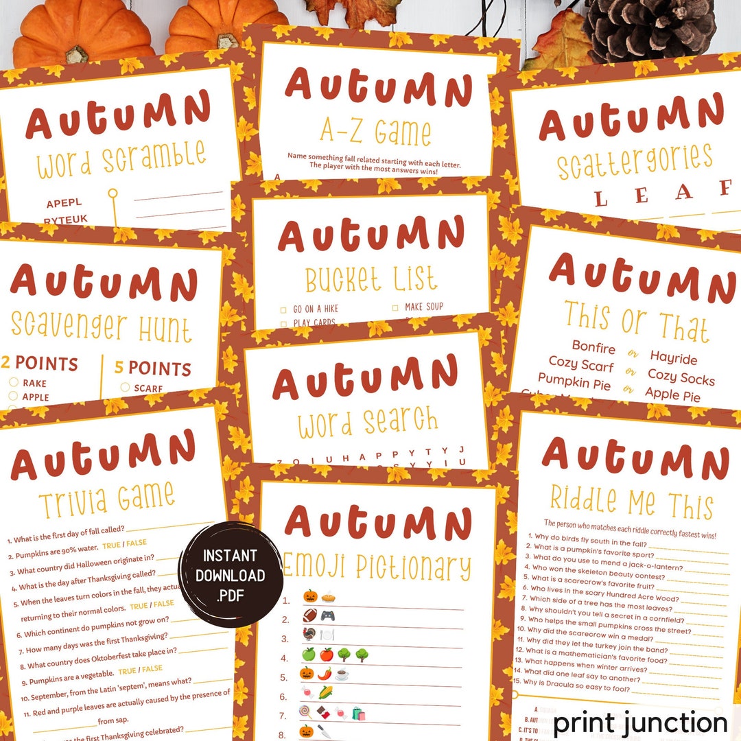 10 Autumn Games Bundle, Printable Fall Games, Fall Time Activities, Fun ...