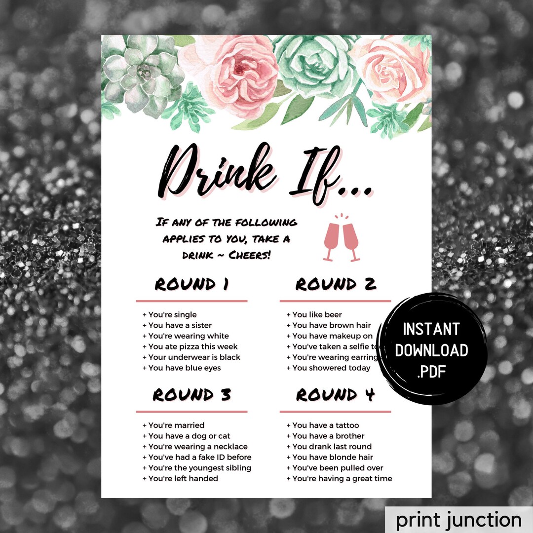 Drink If Game: Printable Adult Birthday Party Game (digital Download ...