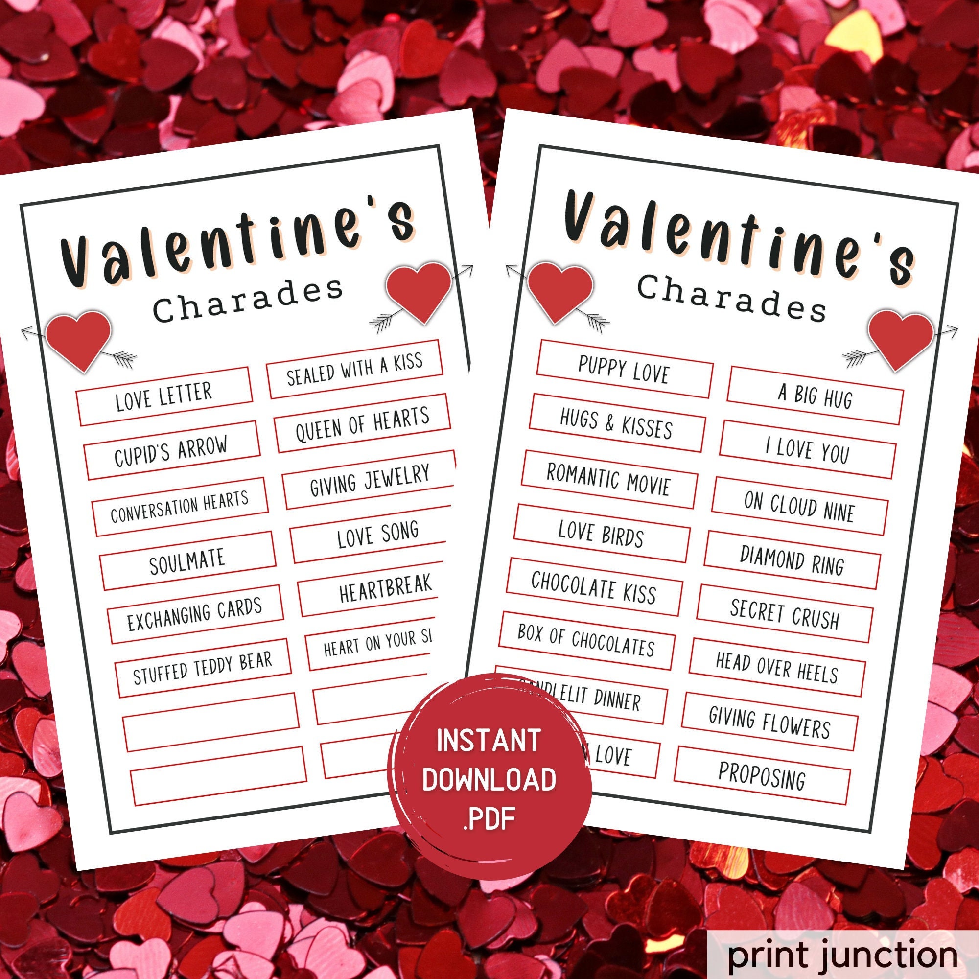 Valentines Day Charades Game, Fun Valentine's Day Printable Party Games ...