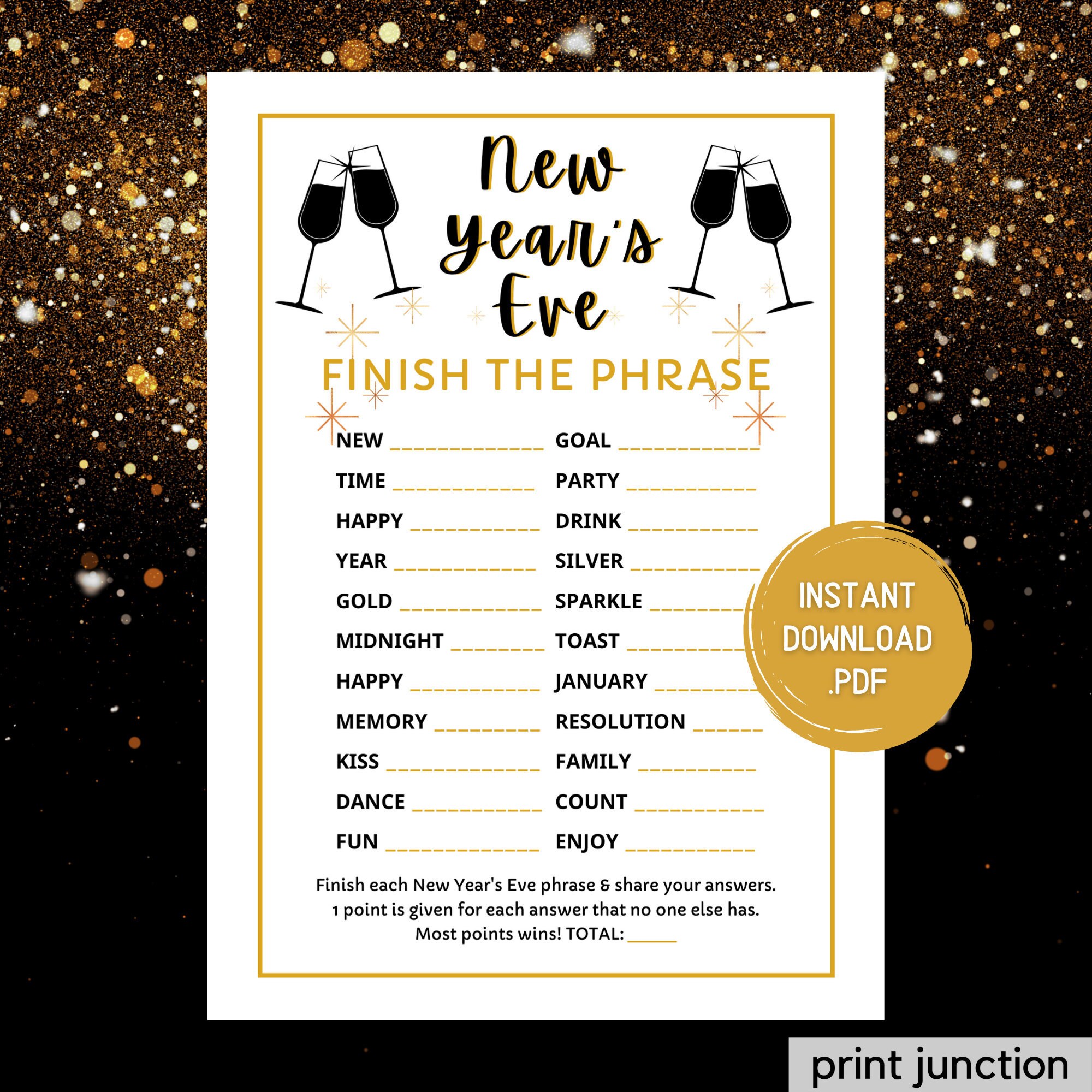 New Years Games - Finish the Phrase - New Years Eve Party Games - New ...