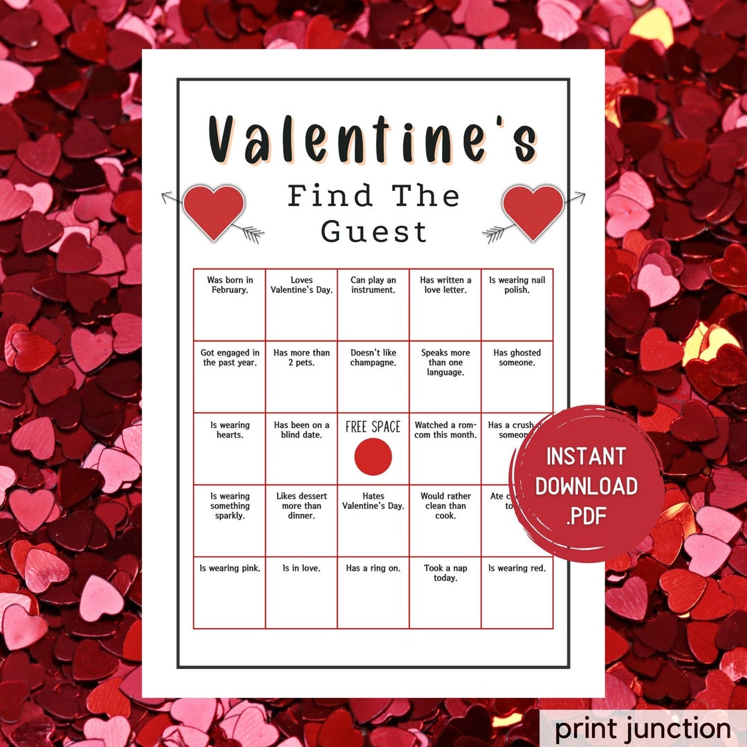 Valentines Day Find the Guest Game, Find Someone Who, Fun Valentine's ...