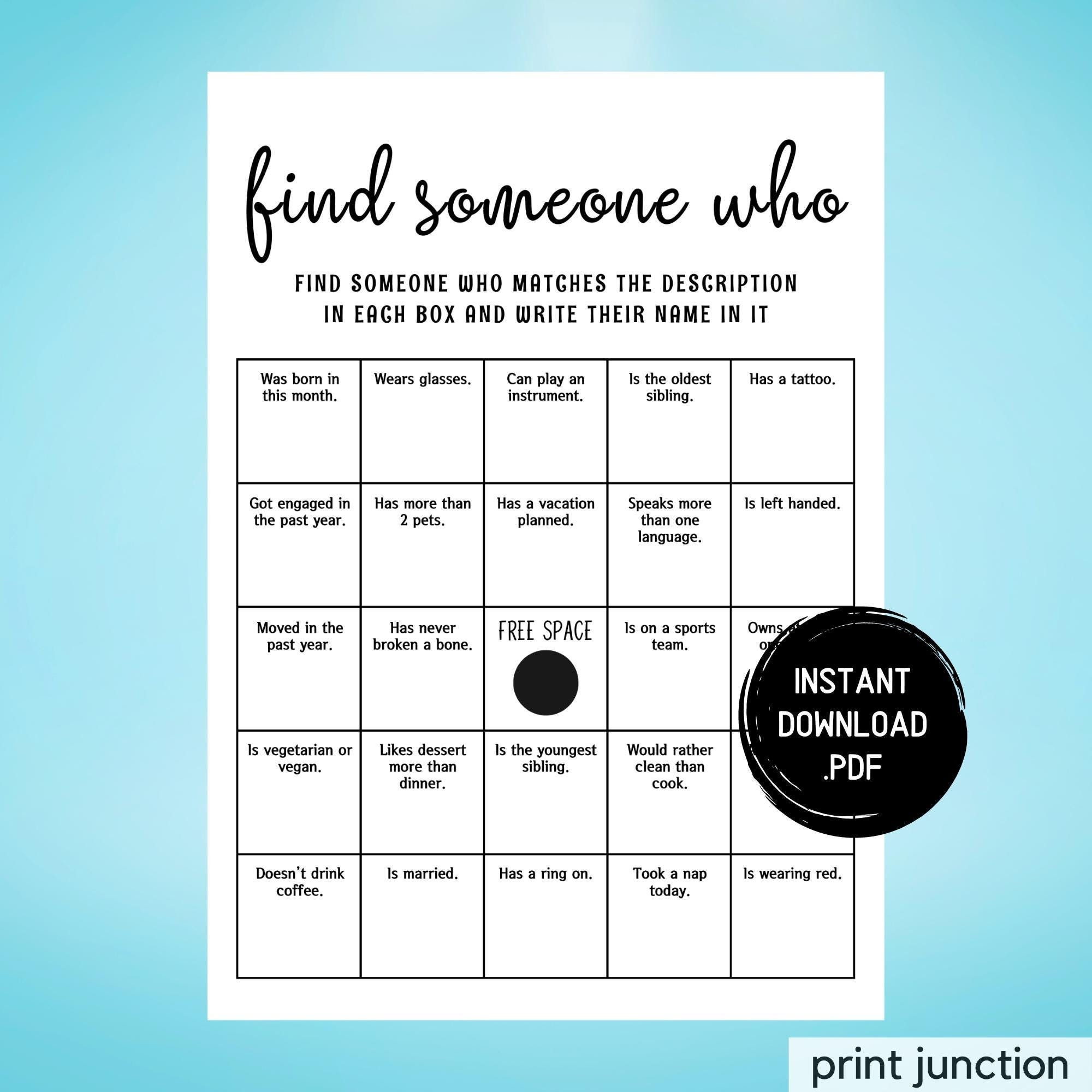 Icebreaker Bingo Game: Find Someone Who, Office Party (digital Download ...