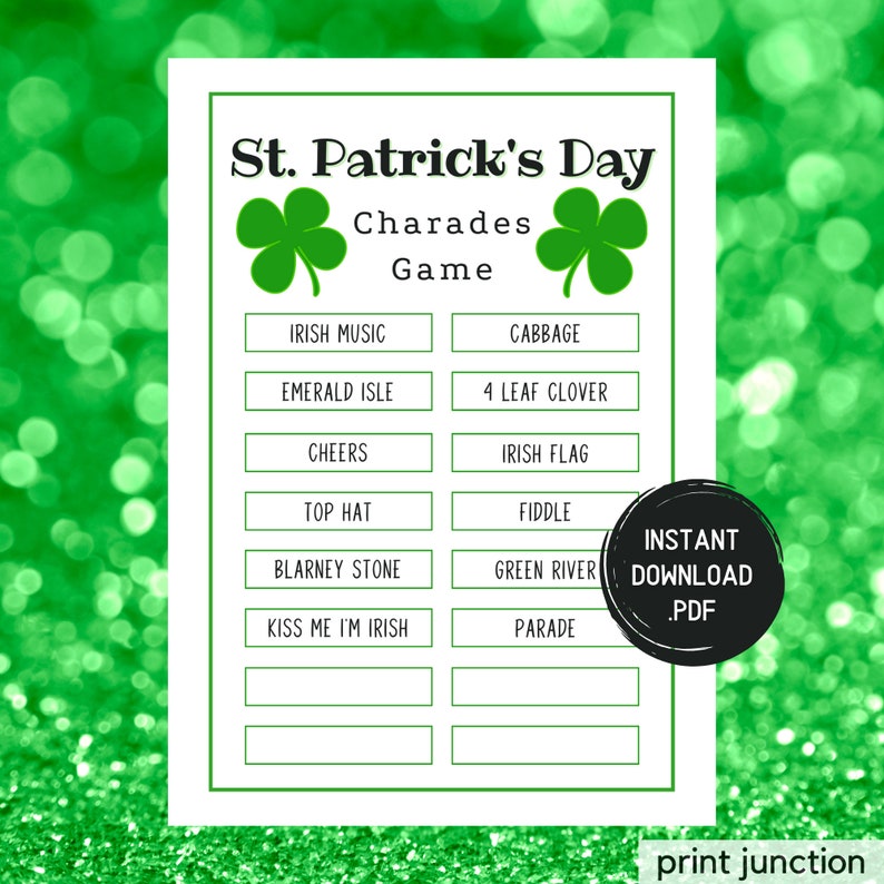 St. Patrick's Day Charades Game: Printable Party Fun (instant Download ...